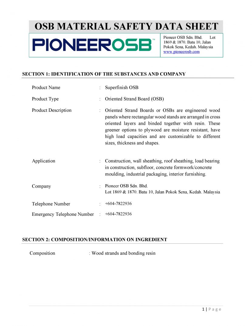 MSDS - Pioneer OSB